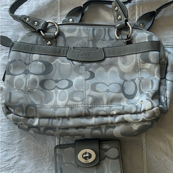Coach | Bags | Coach Silver And Gray Signature Shoulder Bag | Poshmark